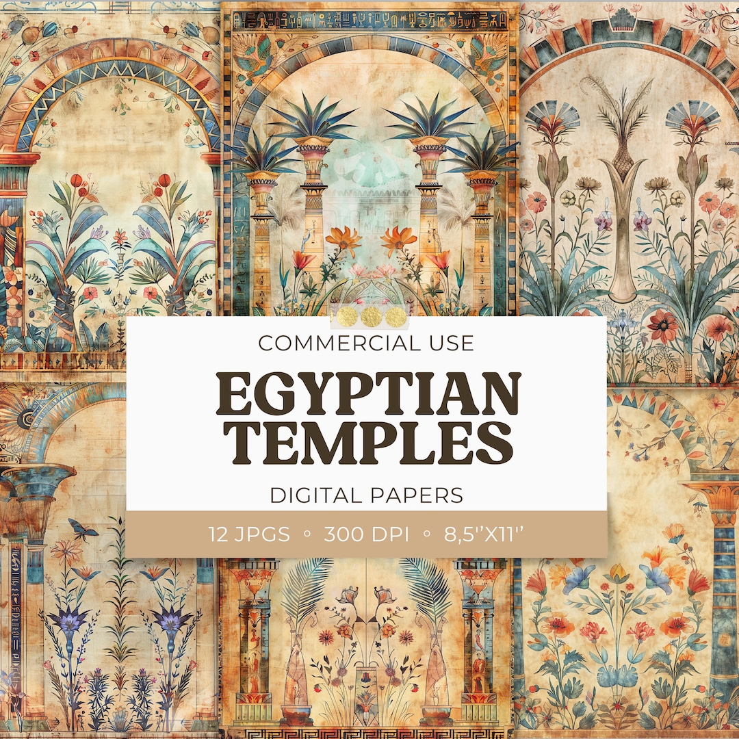Egyptian Temples Printable Digital Papers, Scrapbooking Antique Papers ...