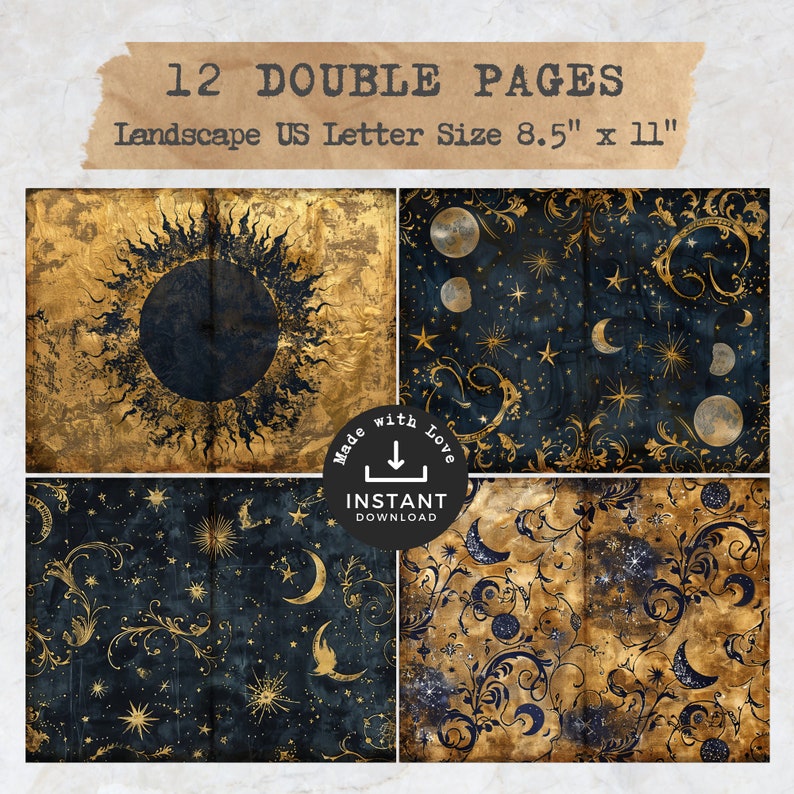 Celestial Planet Junk Journal Kit, Dark Night 12 Digital Journal Pages ...
