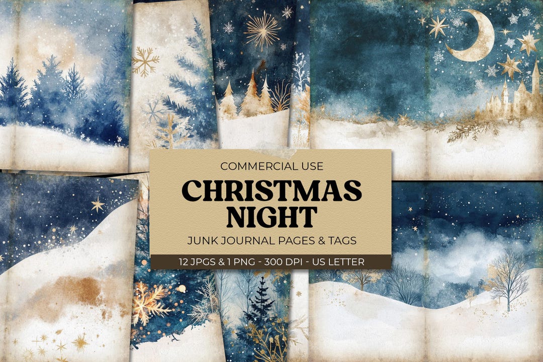 Christmas Background Digital Junk Journal, Journal Pages + Tags, Winter ...