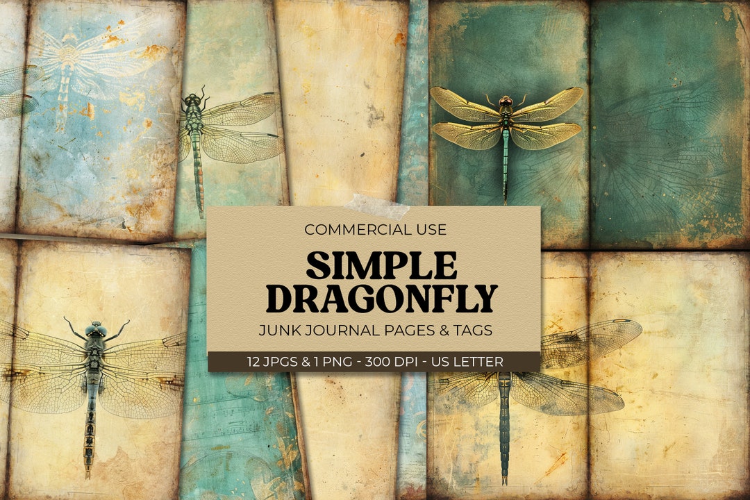 Dragonfly Junk Journal Papers, Vintage Printable Collage Sheet, Blue ...