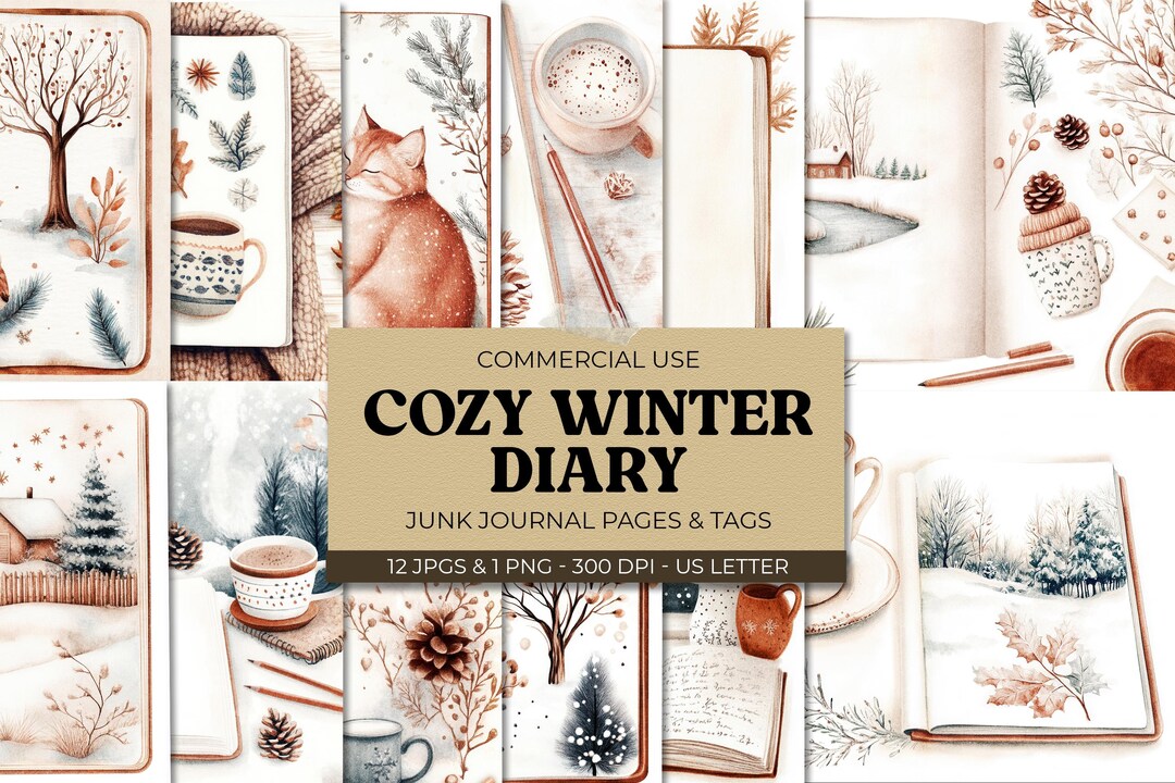 Cozy Winter Diary Junk Journal Pages, Rustic Winter Digital Paper ...