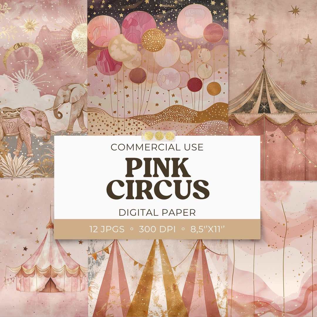 Pink Circus Junk Cards, Boho Circus Printables, Digital Paper Junk ...
