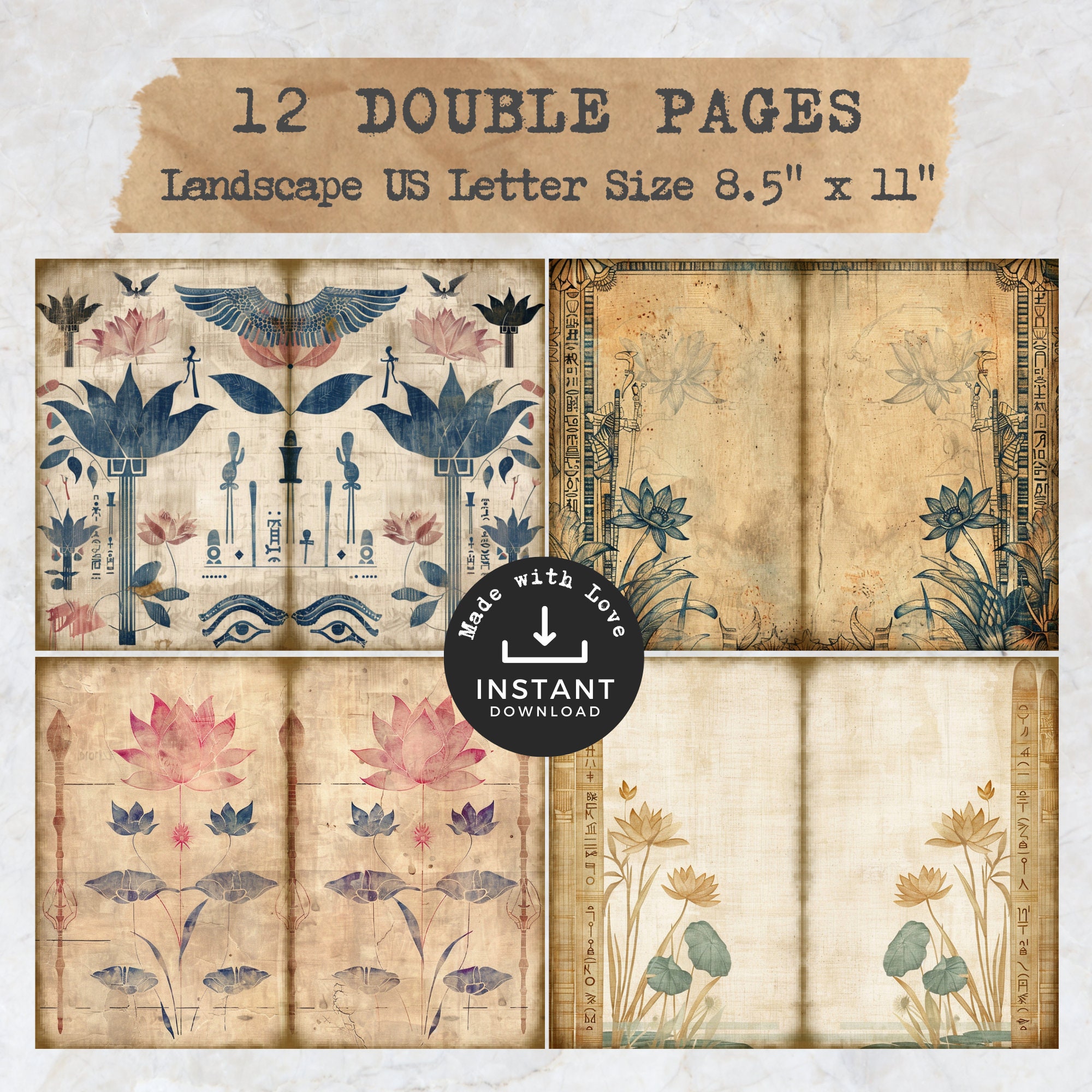 Egypt Junk Journal, 12 Egyptian Papyrus Digital Journal Pages + 18 Tags ...
