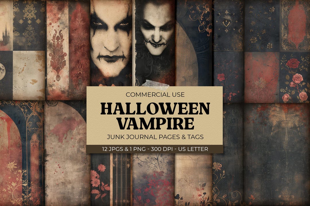 Printable Junk Journal Vampire Papers, Digital Halloween Ephemera ...