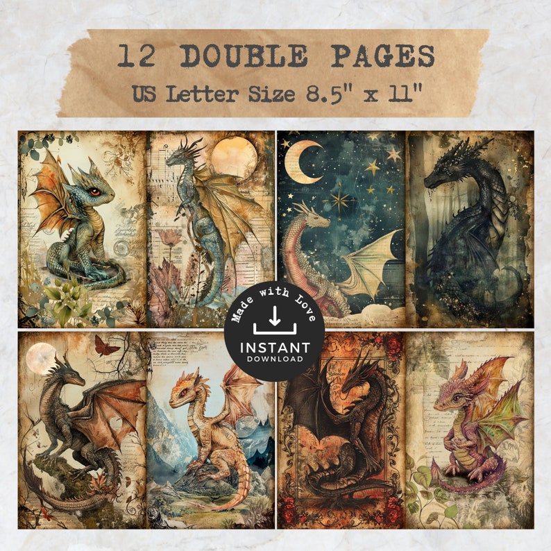 Dragon Junk Journal Printables, Fantasy Magical Ephemera Pages, Digital ...