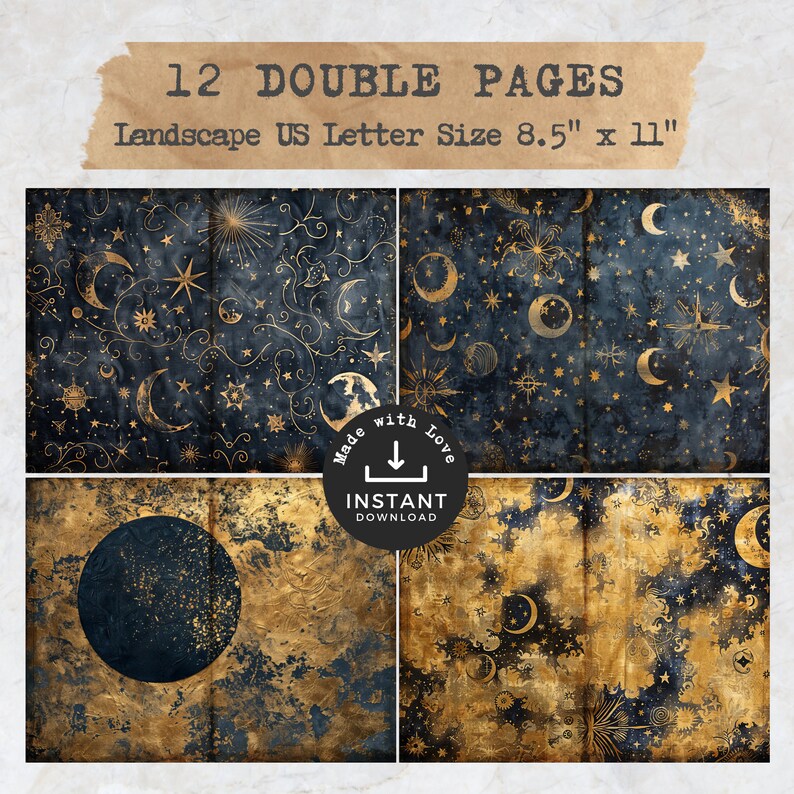 Celestial Planet Junk Journal Kit, Dark Night 12 Digital Journal Pages ...
