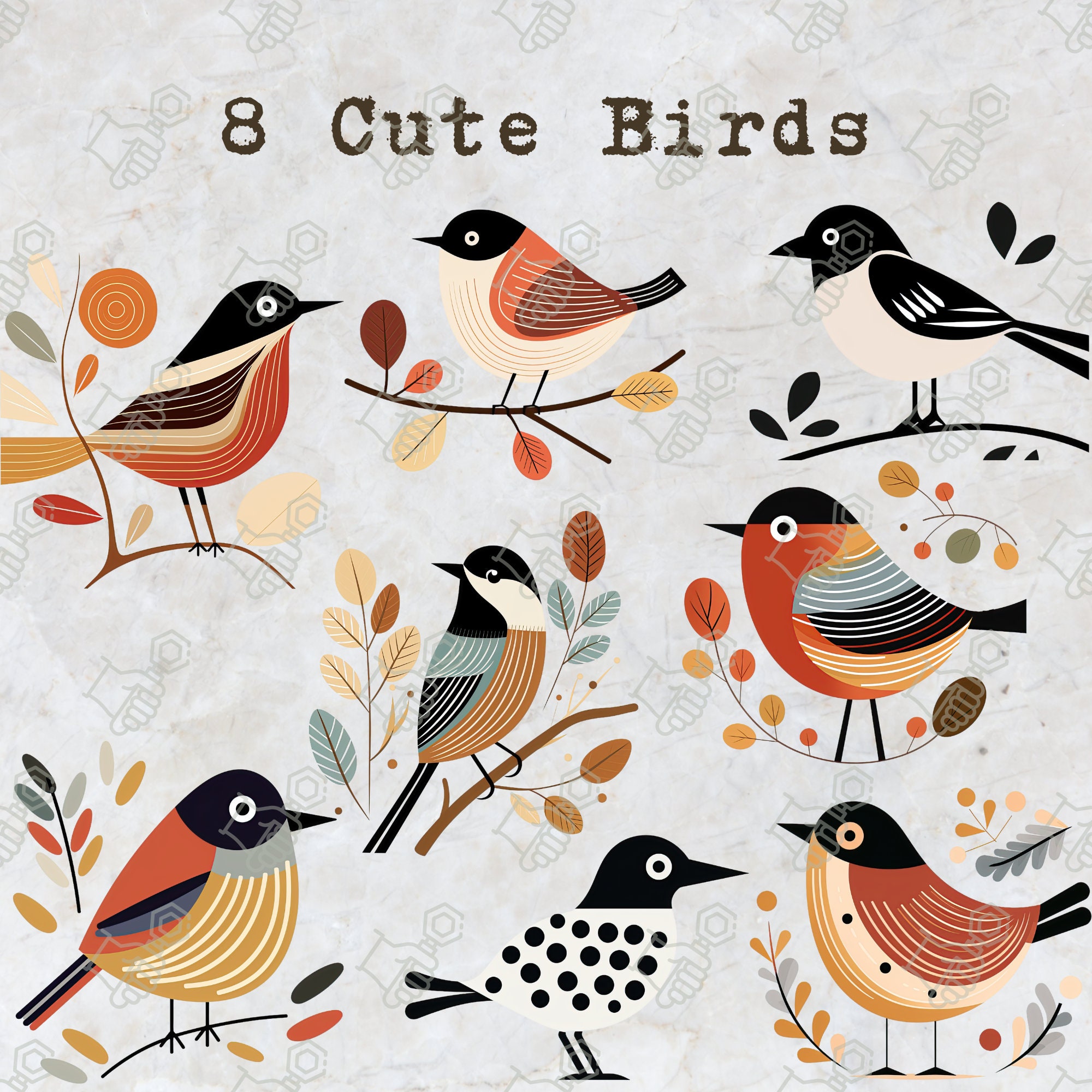 Cute Bird Clipart, Boho Bird Png, Autumn Bird Clipart, Retro Birds and ...