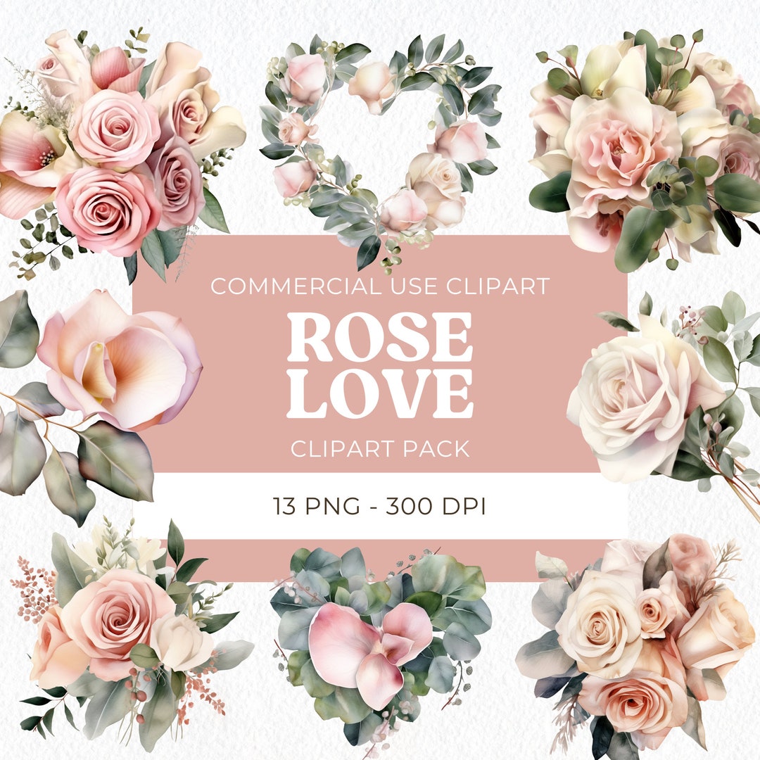 Floral Clipart Classic Wedding, Valentine's Day Roses, Watercolor ...