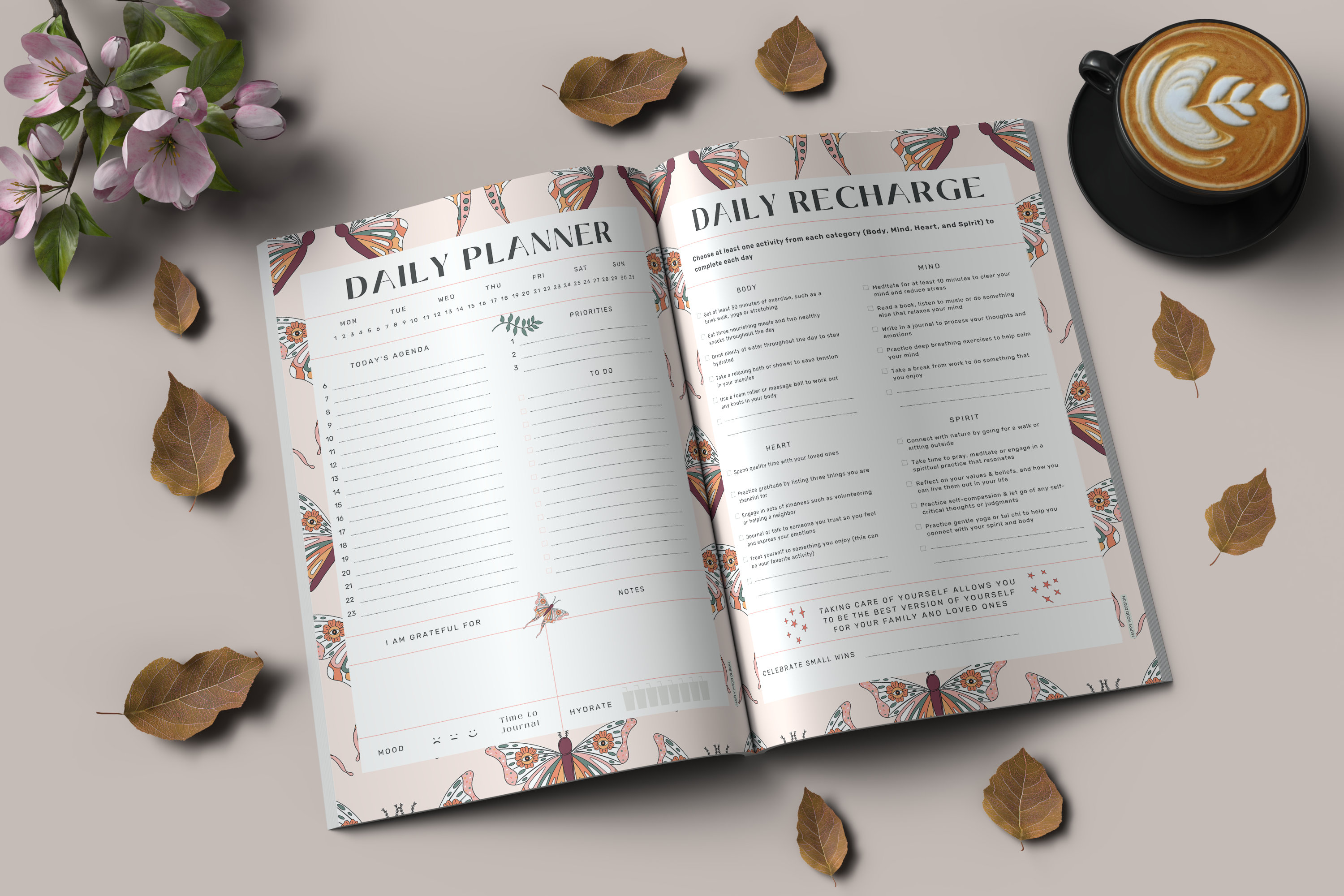 Boho Daily Planner Printable Butterfly A5, A4, US Letter, PDF With Self ...