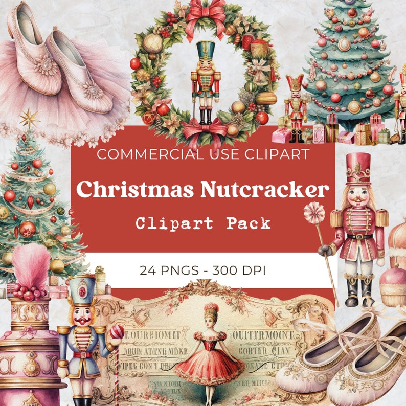 Nutcracker Christmas Clipart, Watercolor Ballet Clipart, Winter Holiday ...