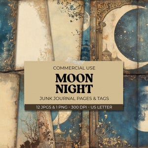 Moon Night Junk Journal Pages, Asian Night Digital Journal Pages + Tags ...