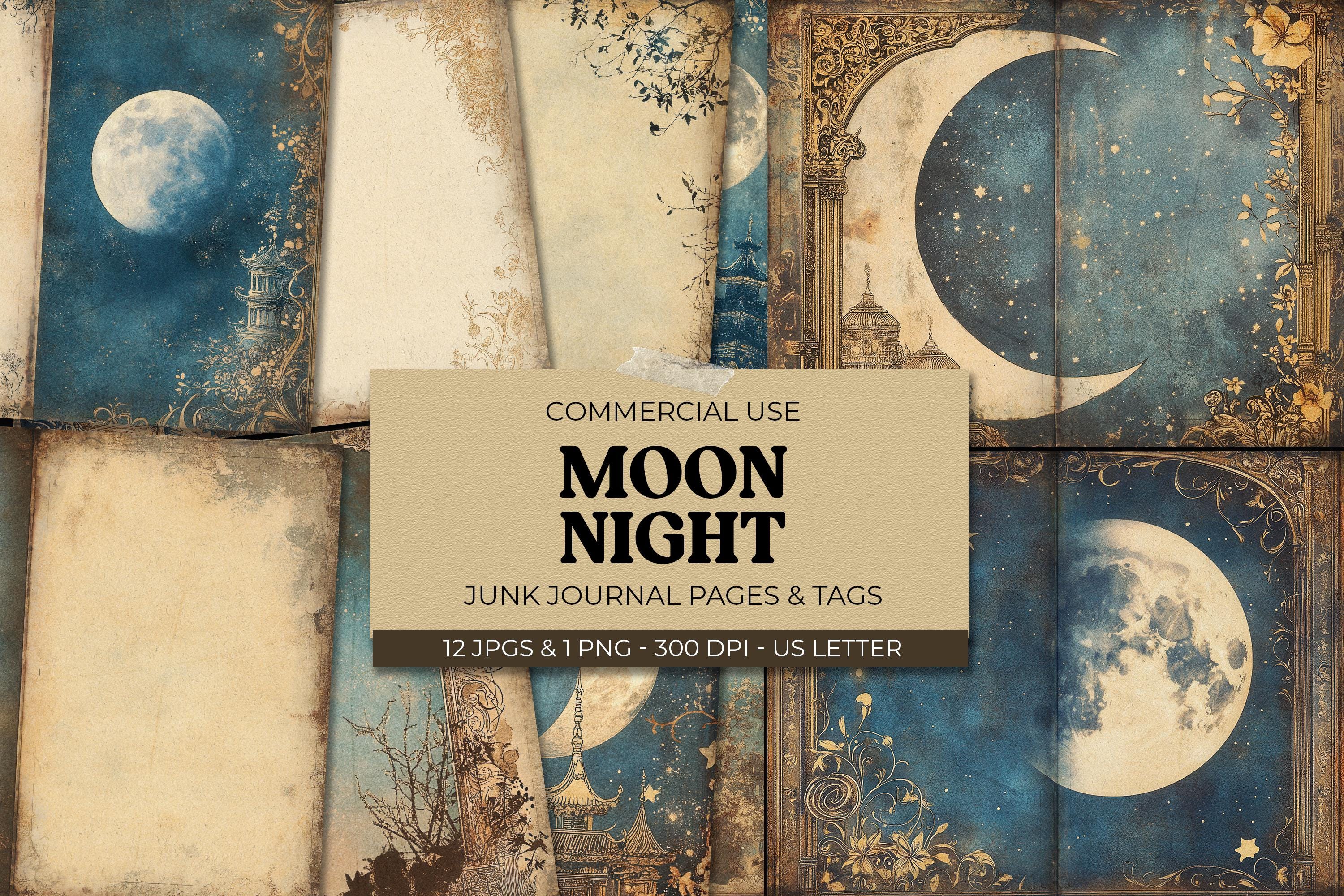 Moon Night Junk Journal Pages, Asian Night Digital Journal Pages + Tags ...