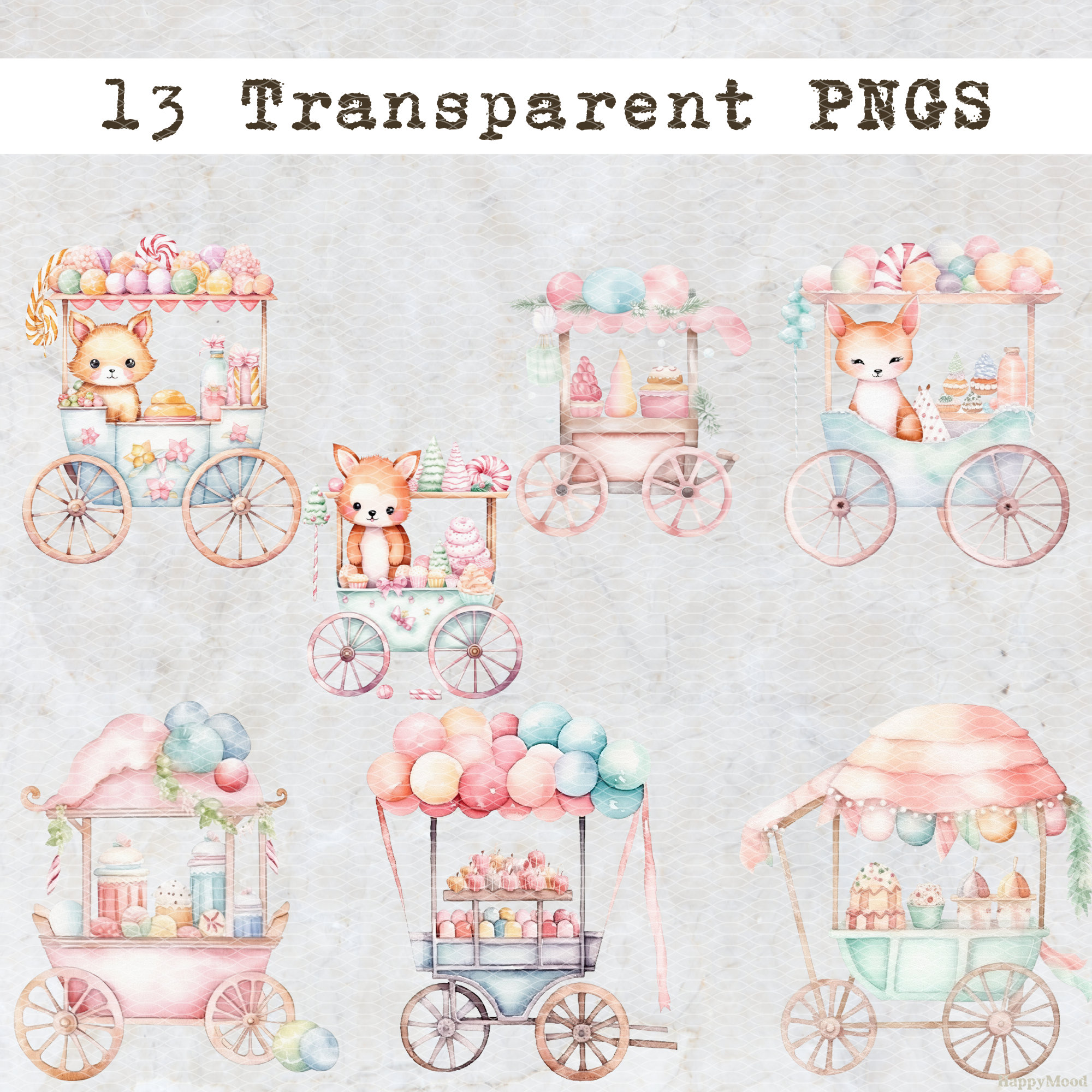 Cute Candy Cart Clipart, Sweet Birthday Clipart, Cute Animal Party ...