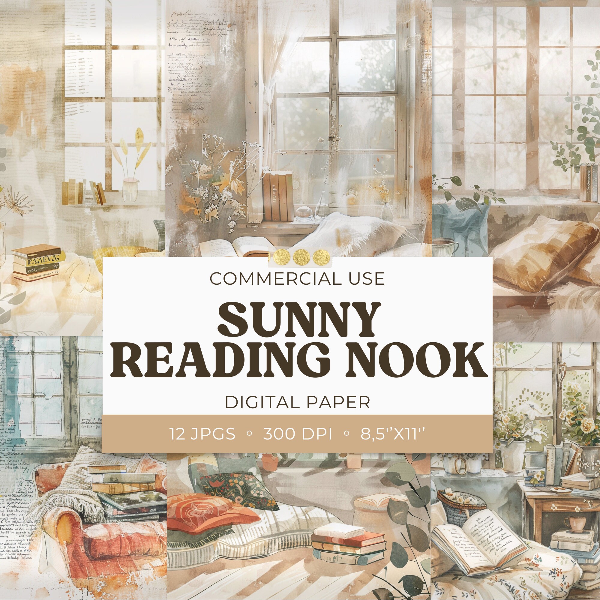 Sunny Reading Nook Paper, Junk Journal Printable, Bookworm Scrapbook ...
