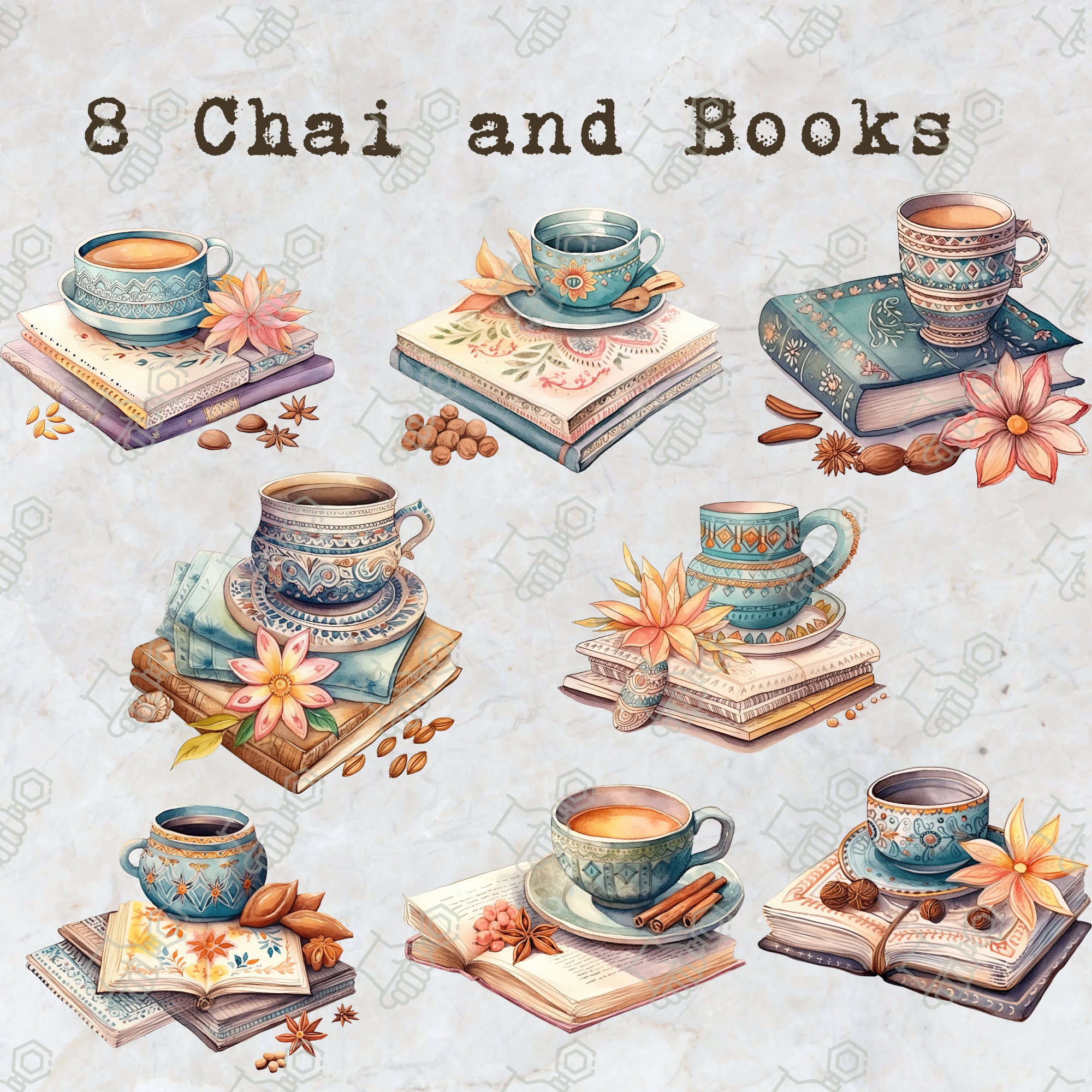 Chai Lover Clipart Pack Chai Tea Png Tea and Books Png Chai Latte Png ...