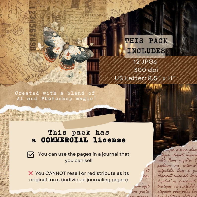 Dark Academia Junk Journal Kit, Gothic Library Junk Journal Page ...