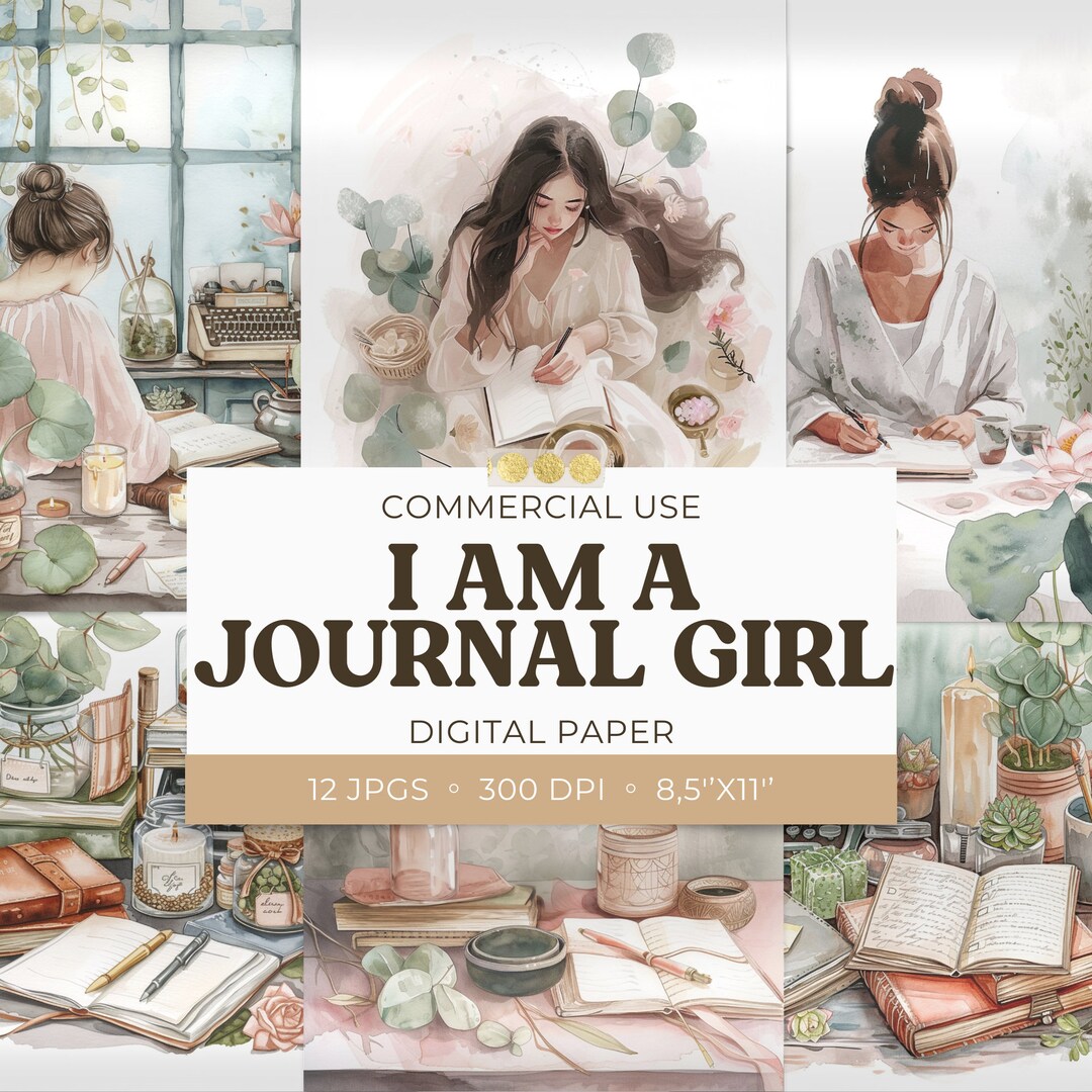 I Am a Journal Girl Printable Digital Papers, Boho Lotus Writer ...