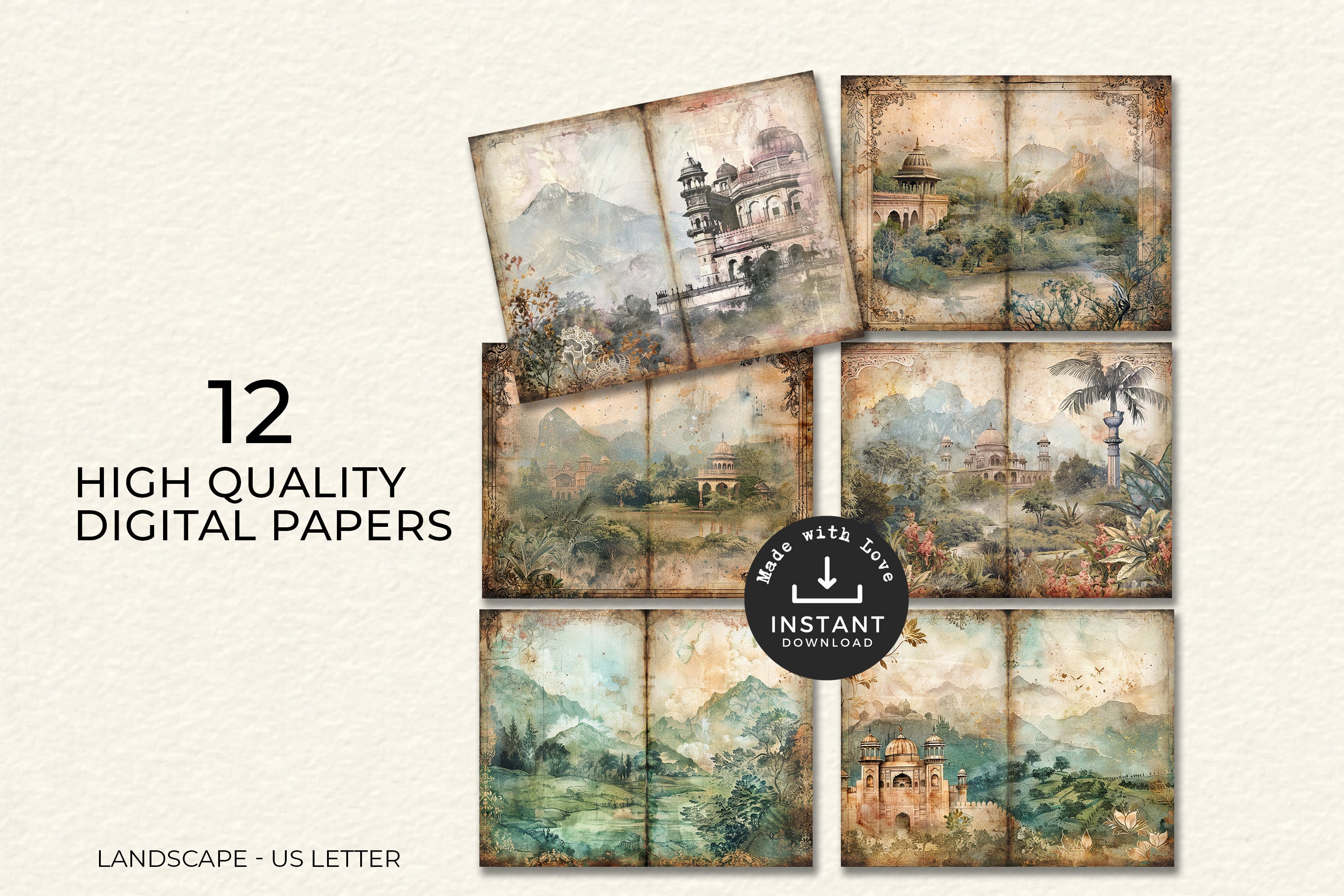 India Travel Junk Journal, Vintage Indian Landscape Pages, Antique ...