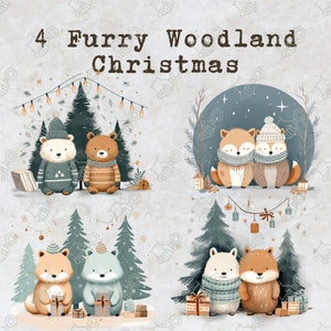 Cute Furry Christmas Clipart, Winter Forest Animals Clipart, Cute ...