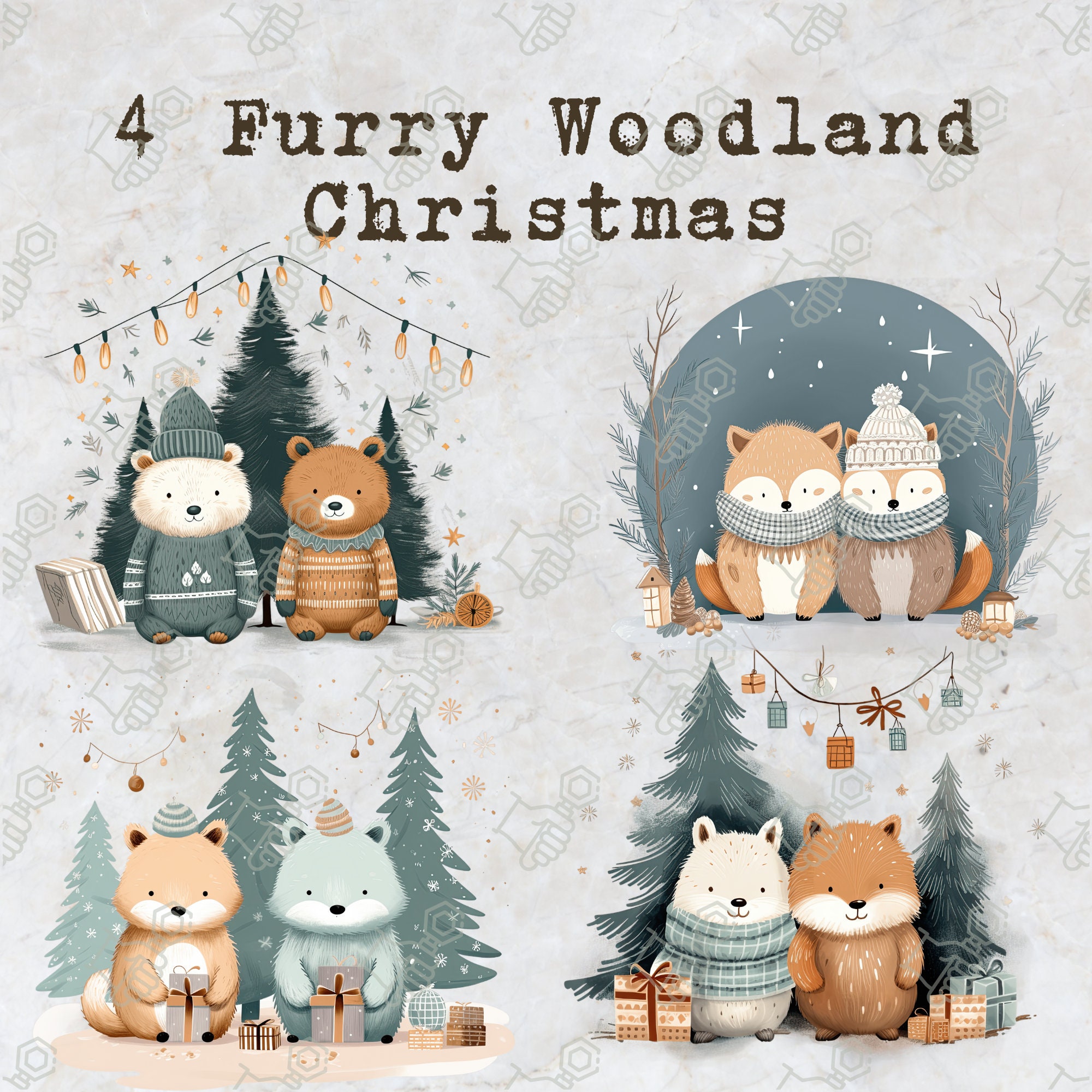 Mignon Furry Christmas Clipart, Winter Forest Animals Clipart, Cute ...