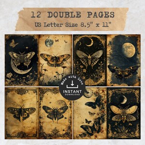 Mystic Moth Junk Journal Printable, Gothic Witch Background, Celestial Moon Scrapbook Paper ...