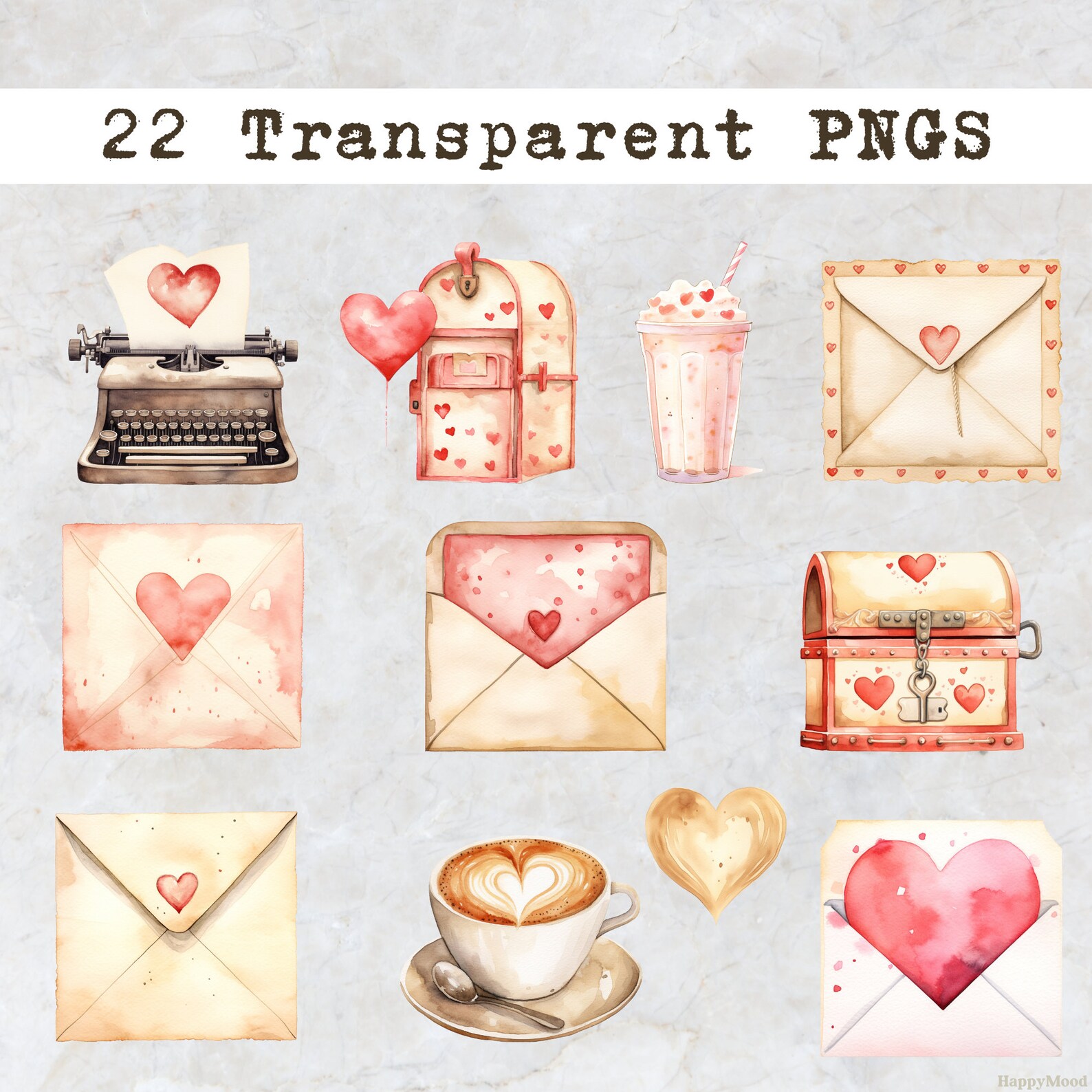Valentine Mail Clipart, Watercolor Love Letter, Valentine Hearts Png ...