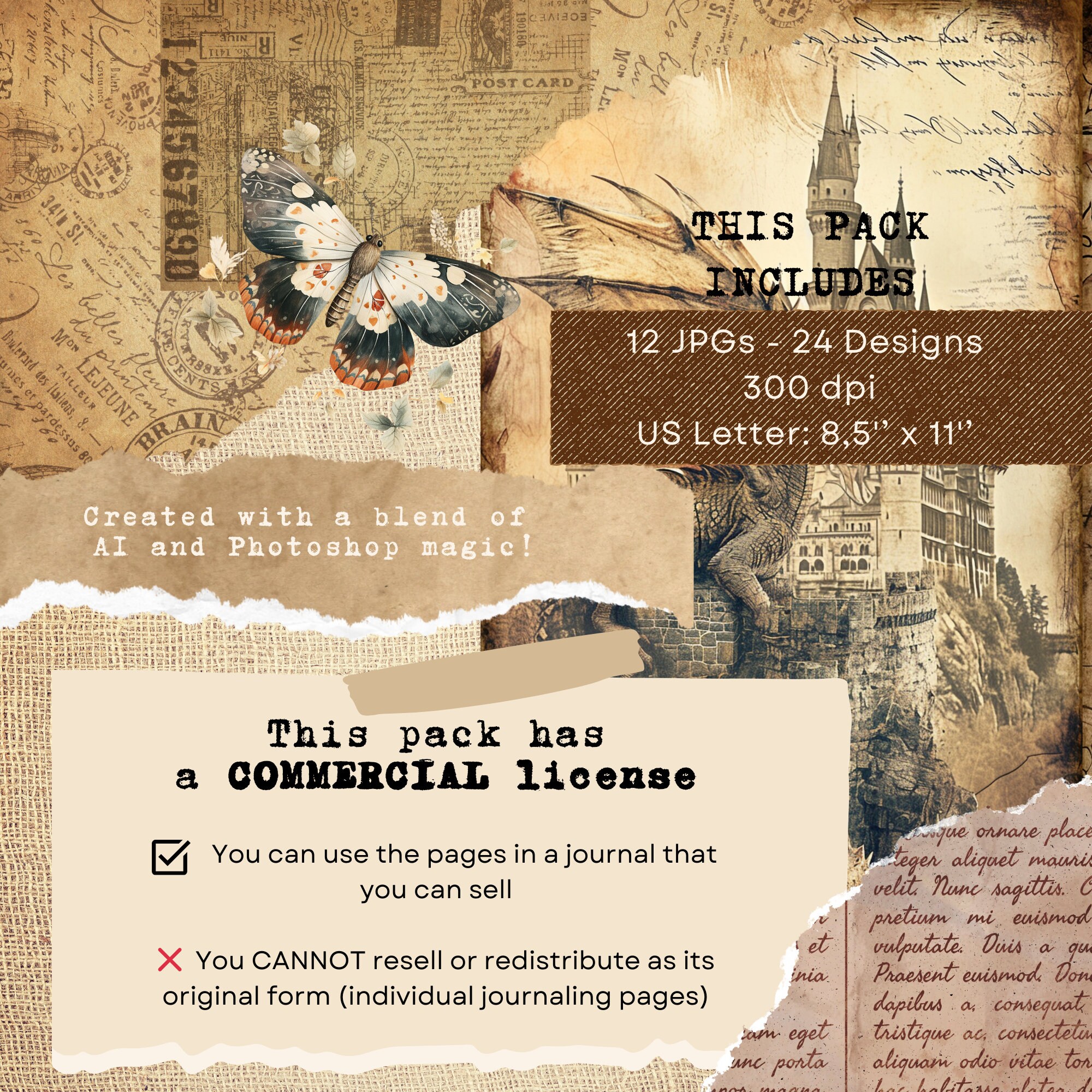 Dragon Junk Journal Printables, Fantasy Magical Ephemera Pages, Digital ...