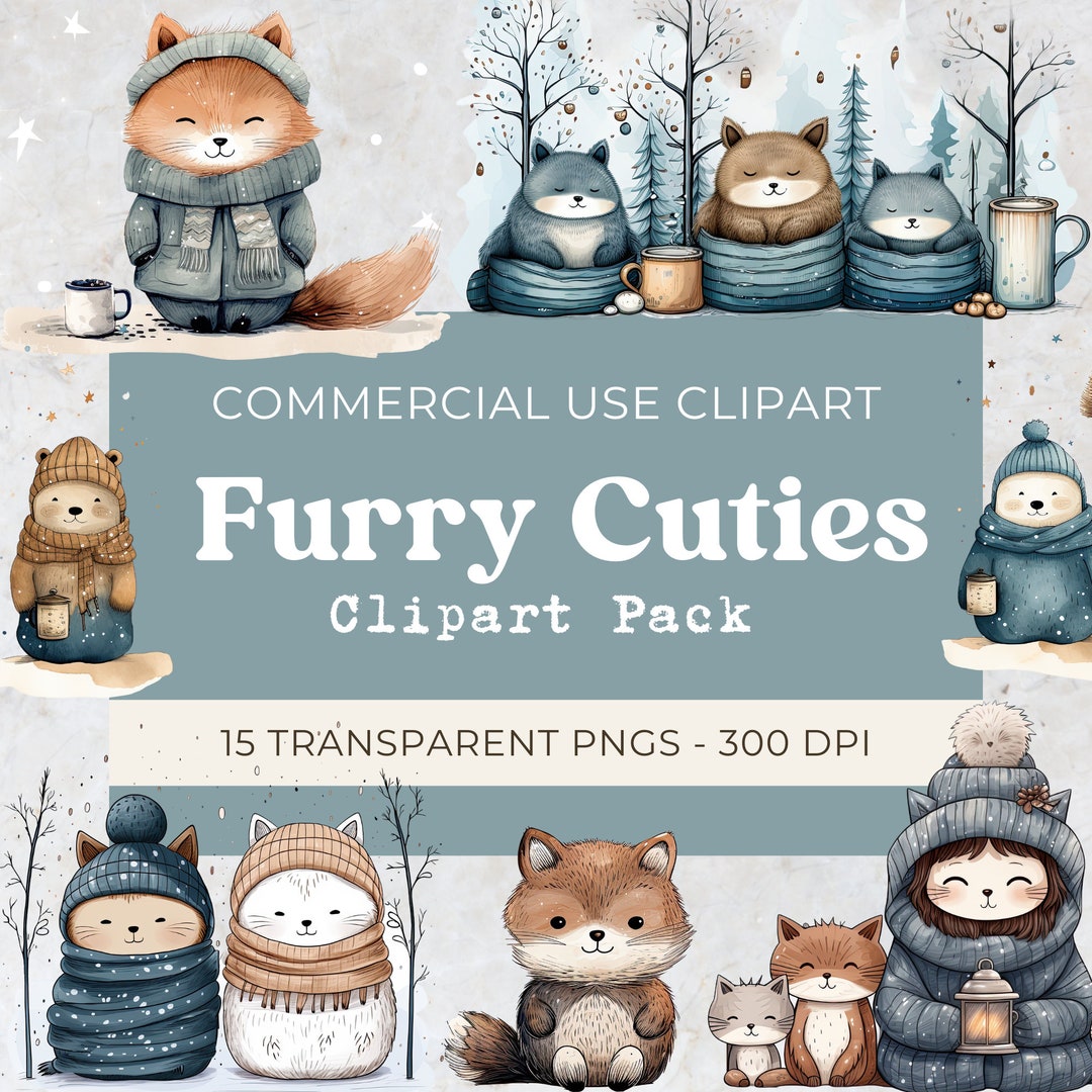 Cute Winter Animal Clipart Pack, Commercial Use, 300 Dpi, 15 ...