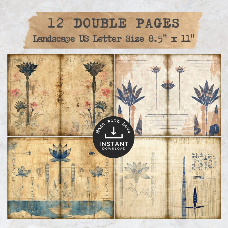 Egypt Junk Journal, 12 Egyptian Papyrus Digital Journal Pages + 18 Tags ...