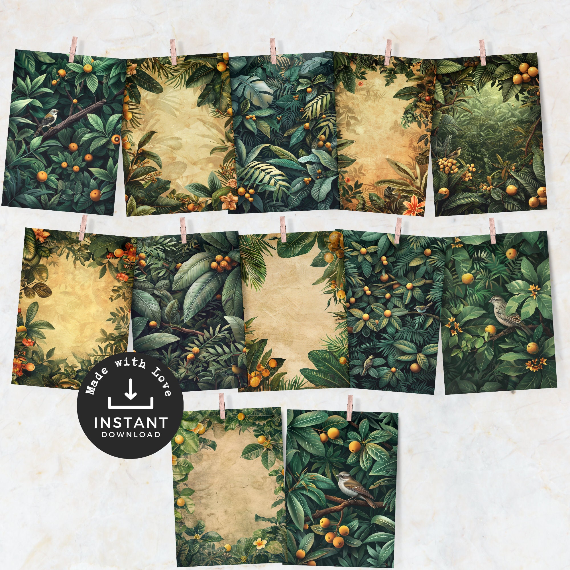 Tropical Floral Digital Paper, Garden Bird Background, Journal Card ...