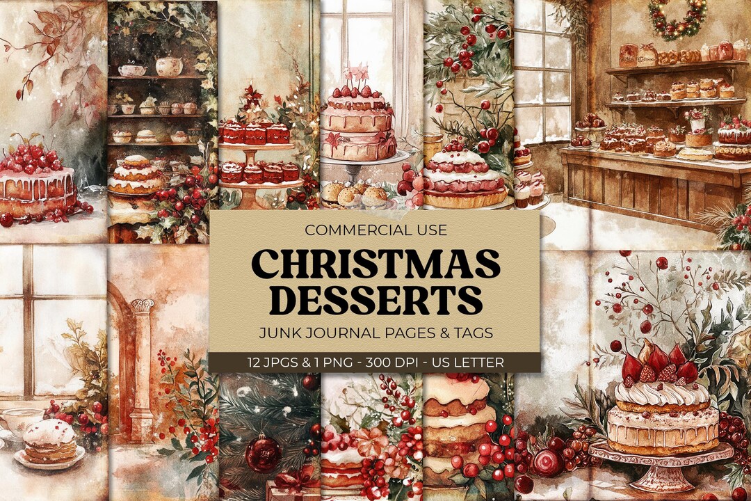 Christmas Desserts Junk Journal Pages, Festive Digital Paper Pack ...