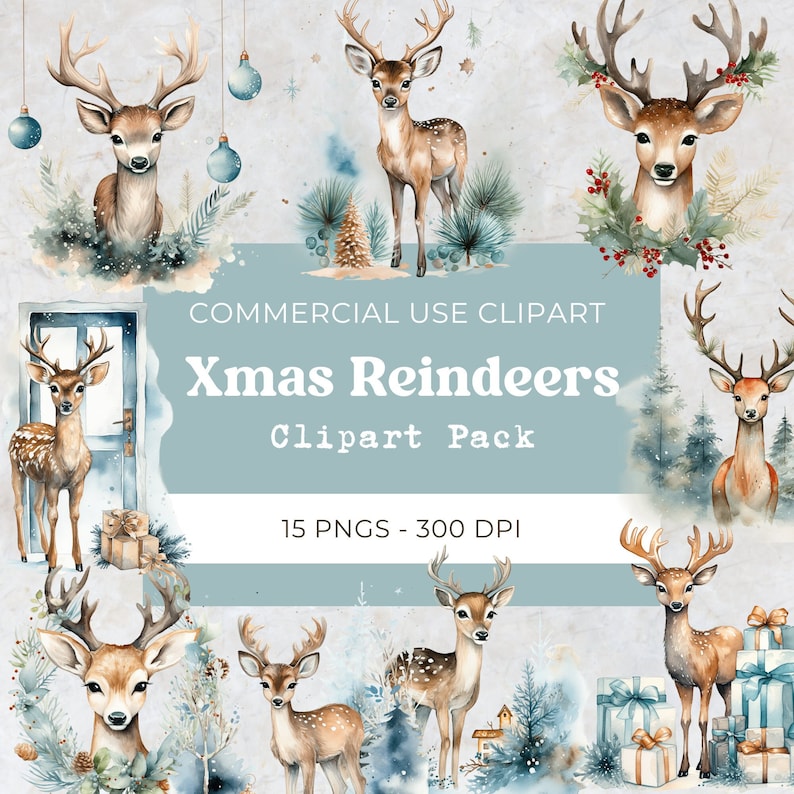 Cute Reindeer Clipart, Reindeer Png, Retro Vintage Christmas ...
