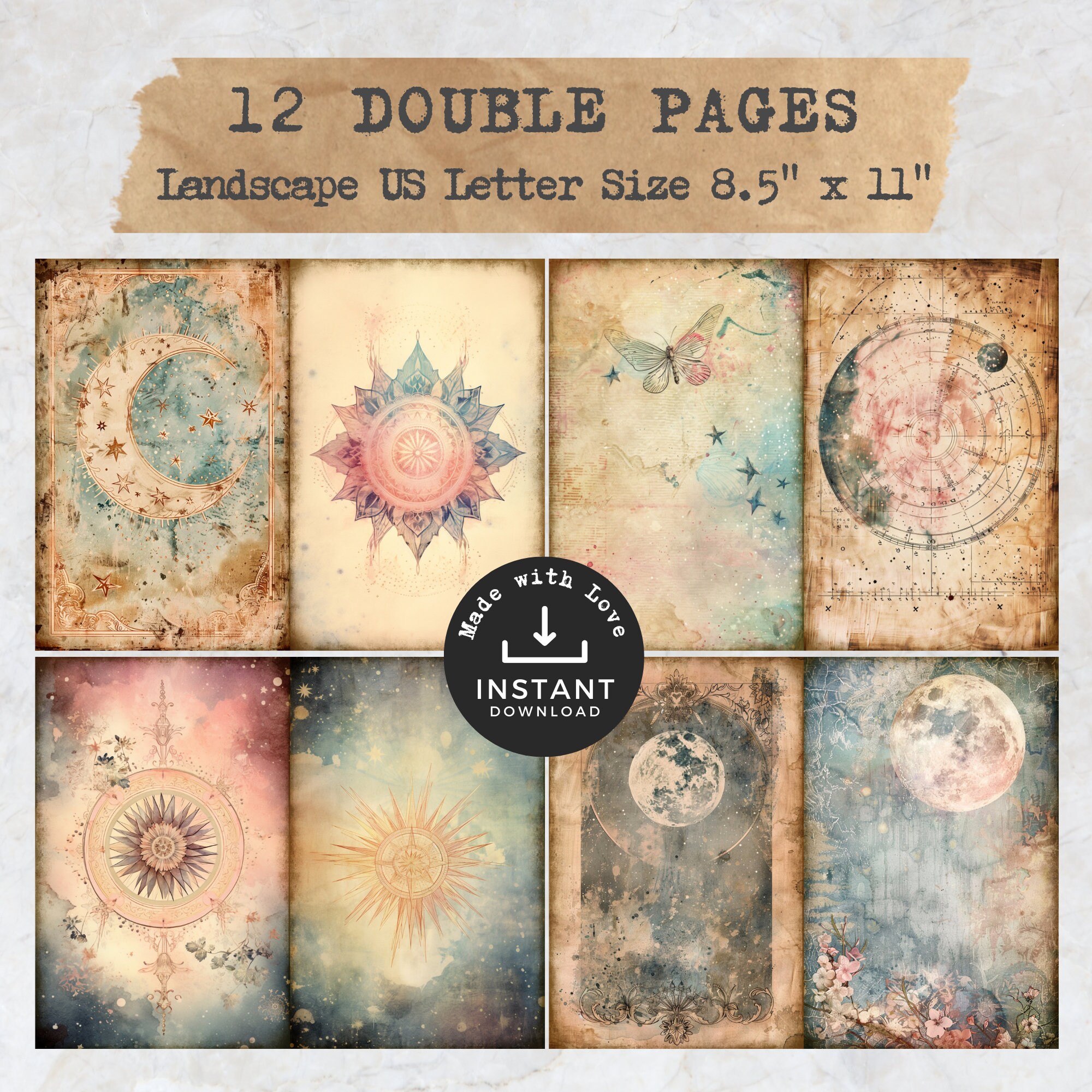 Celestial Boho Junk Journal Pages, Moon Ephemera, Vintage Astronomy ...