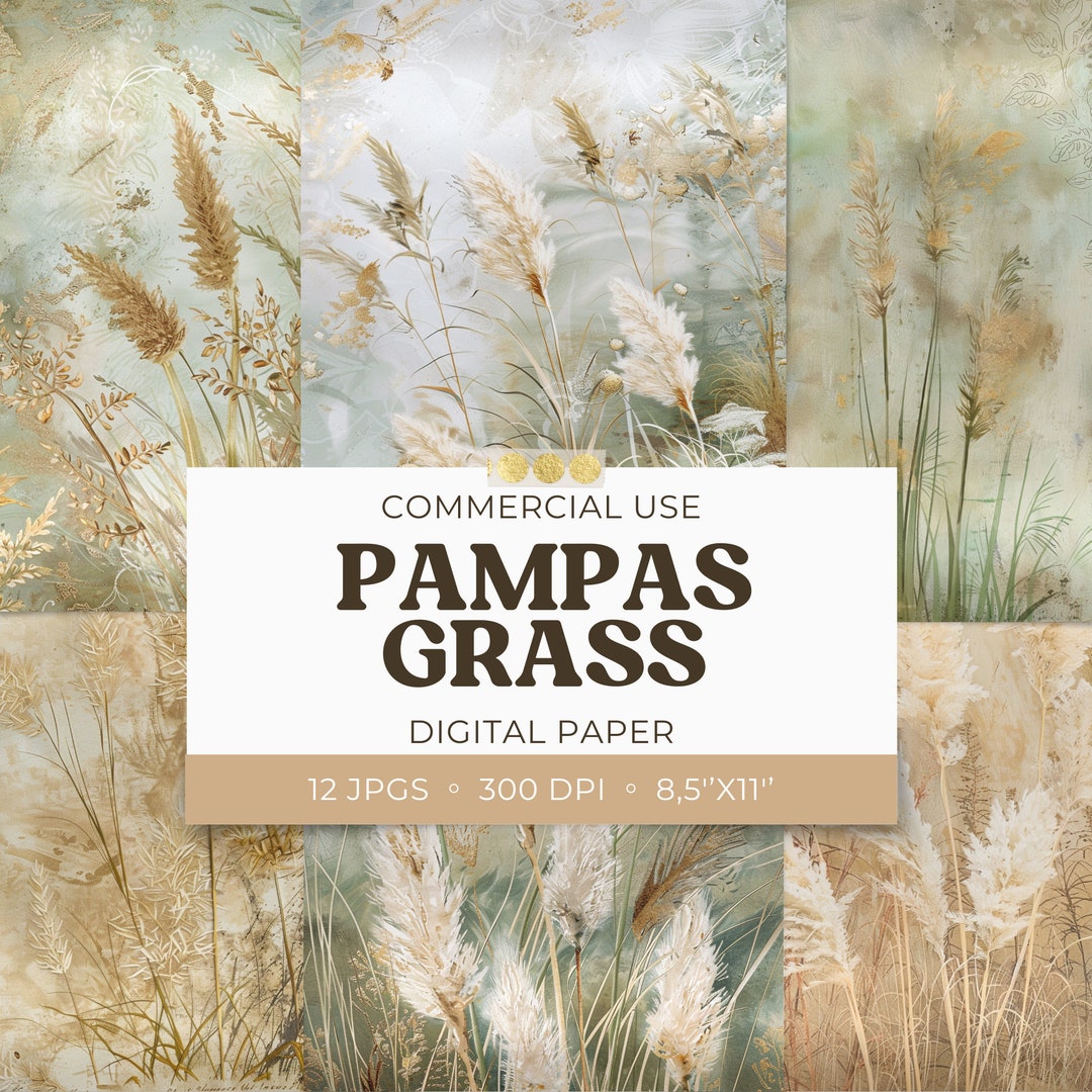 Pampas Grass Digital Papers, Boho Flower Junk Journal Printable ...
