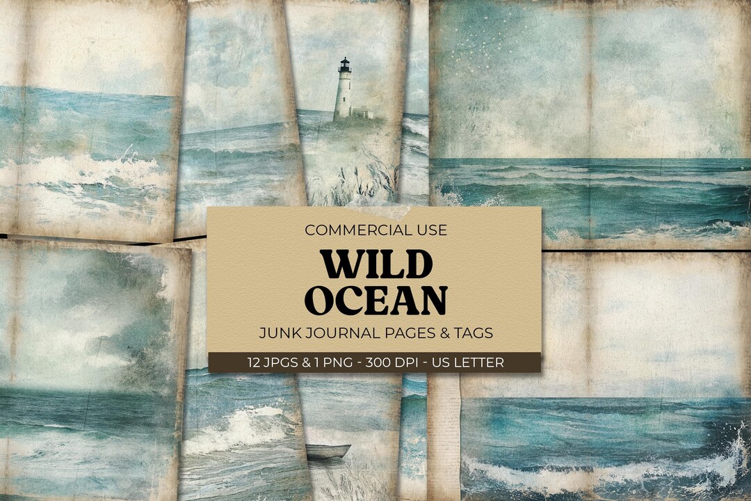 Ocean Theme for Junk Journal, Wild Sea Pages & Tags, Digital Scrapbook ...