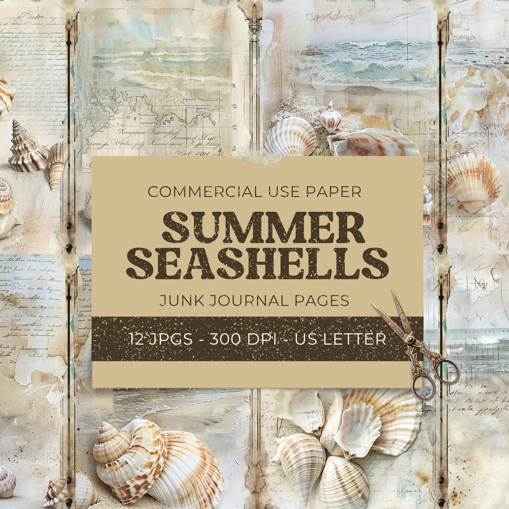 Seashell Junk Journal, 12 Shabby Chic Coastal Digital Journal Pages ...