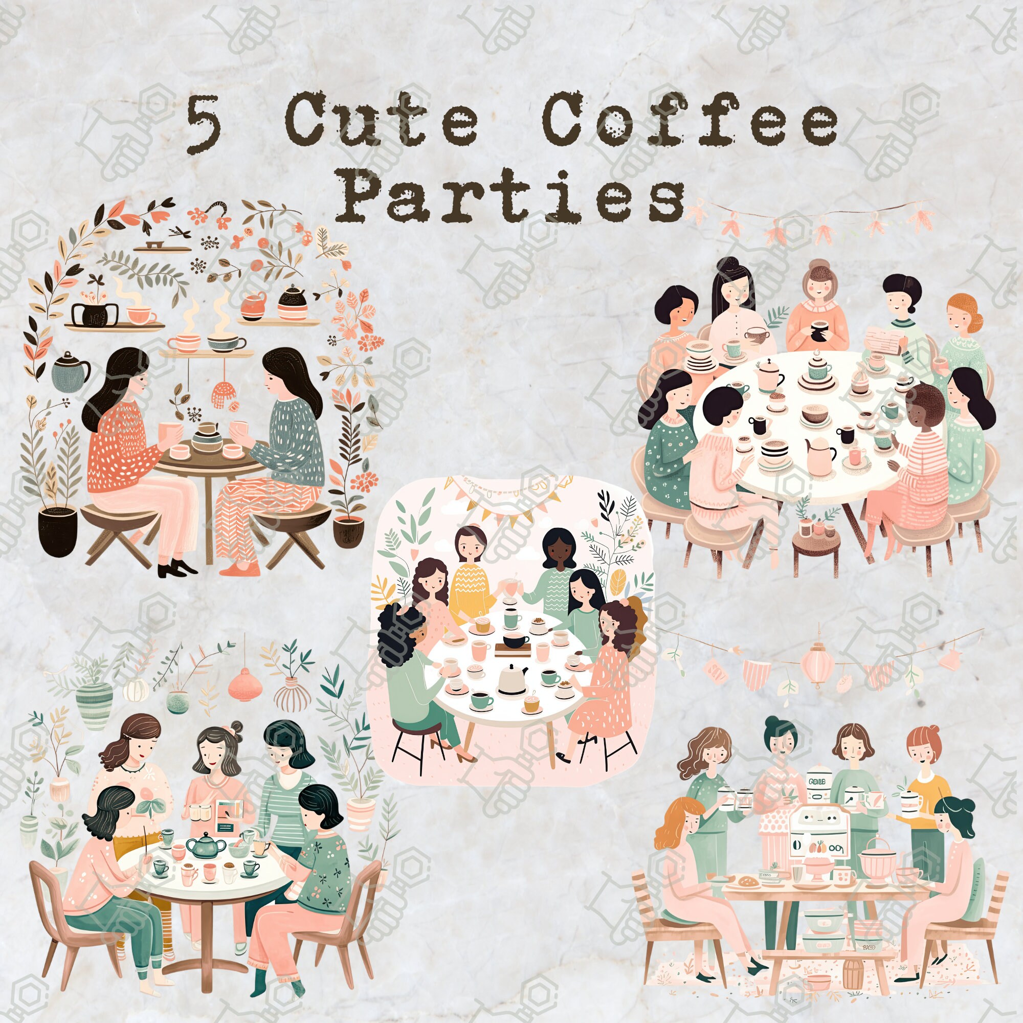 Cute Coffee Party Png Clipart Pack | Digital Download | Instant ...