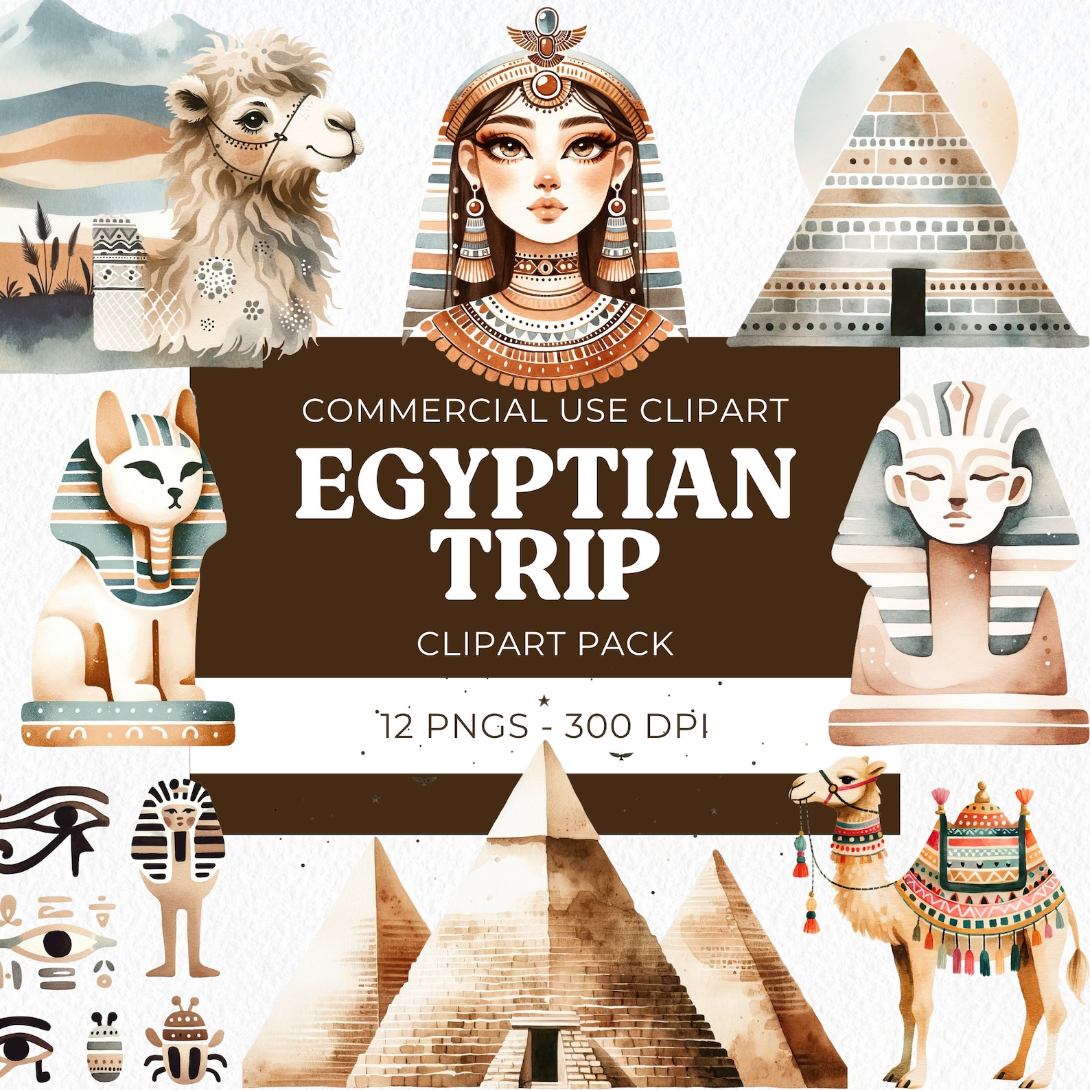 Ancient Egypt Clipart, Egyptian Clipart, Watercolor Pyramids Camels Png ...
