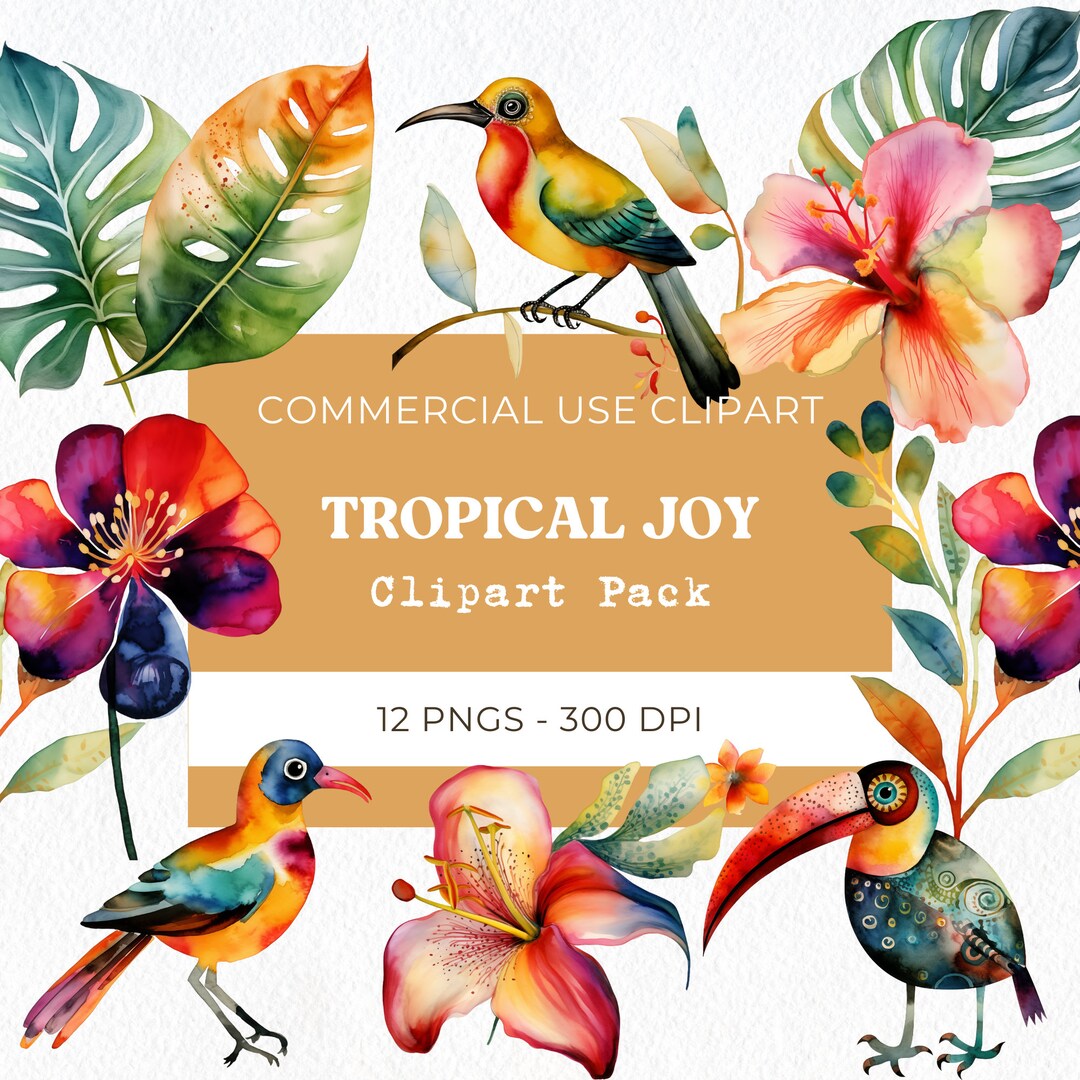 Watercolor Tropical Clipart, Tropical Flowers, Monstera Clipart ...