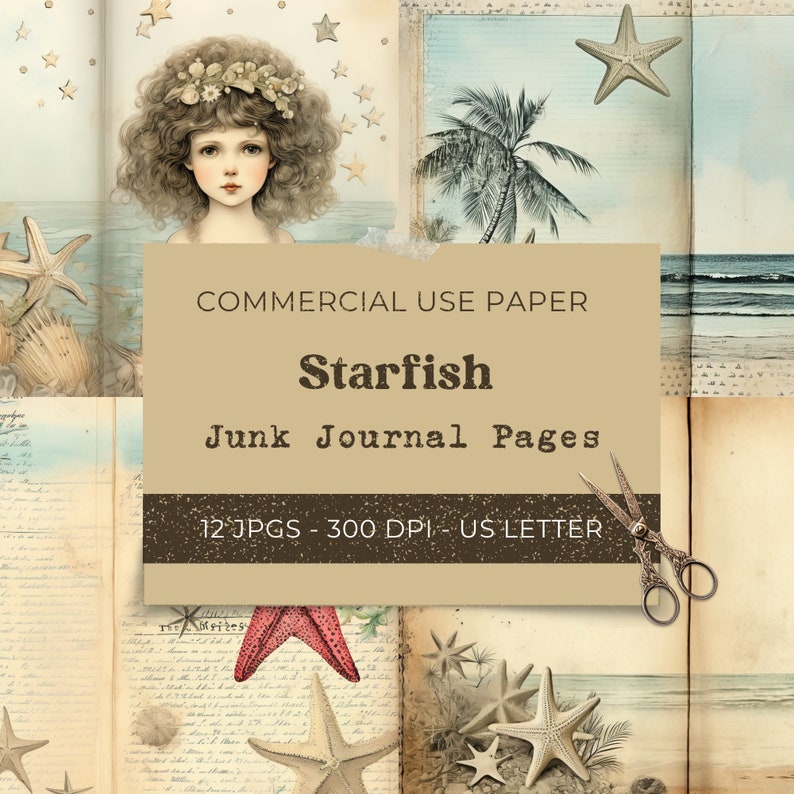 Starfish Junk Journal Pages, Double Journal Pages Sea Mermaid ...