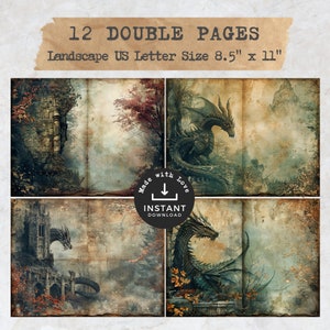 Fantasy Dragon Junk Journal, 12 Vintage Digital Journal Pages + 18 Tags ...