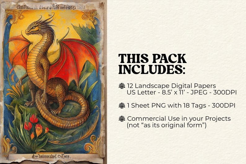 Dragon Junk Journal Printables, Medieval Fantasy Background, Vintage ...