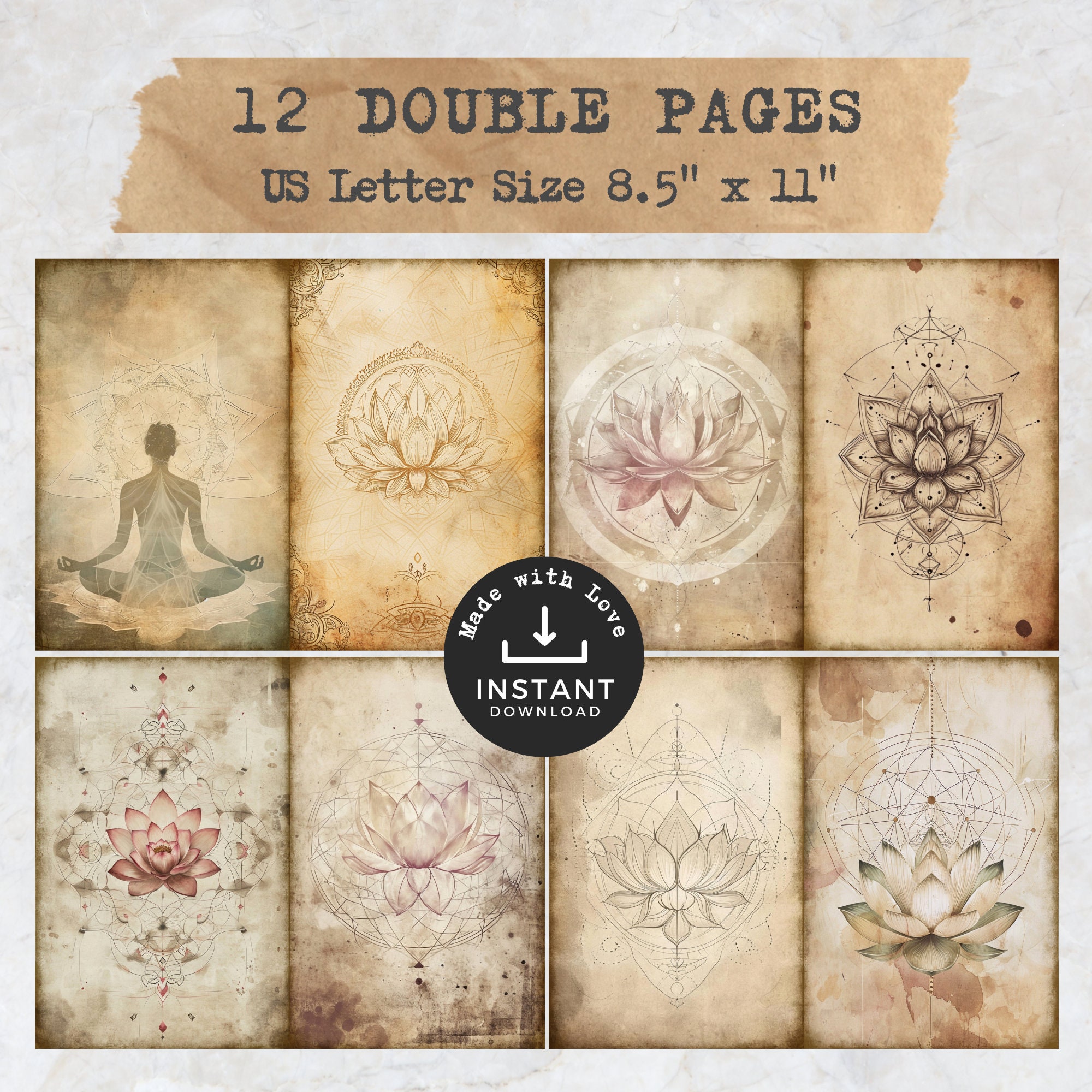 Yoga Meditation Junk Journal Pages, Mindfulness Lotus Sacred Geometry ...