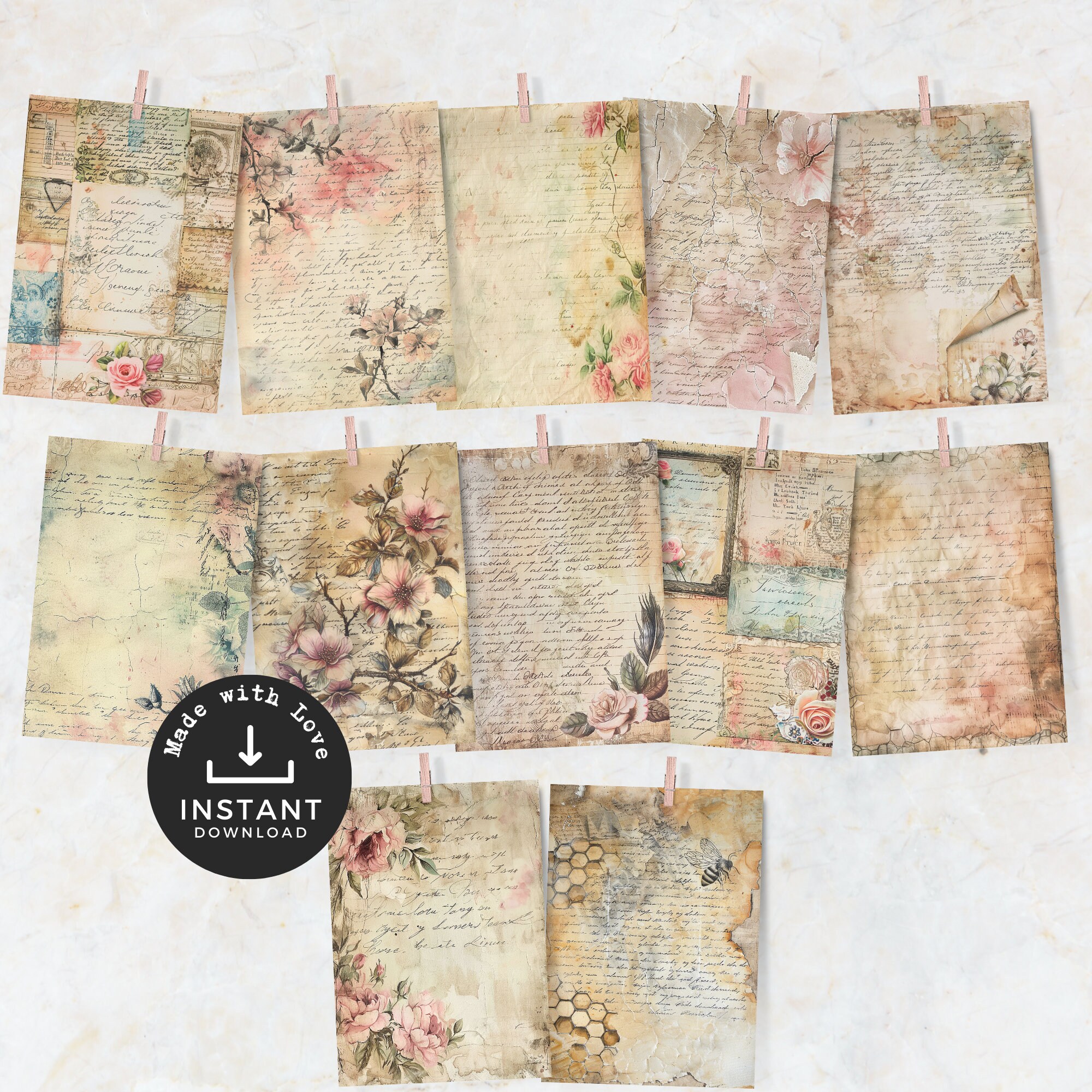 Vintage Florals Printable Digital Papers, Scrapbooking Antique Papers ...