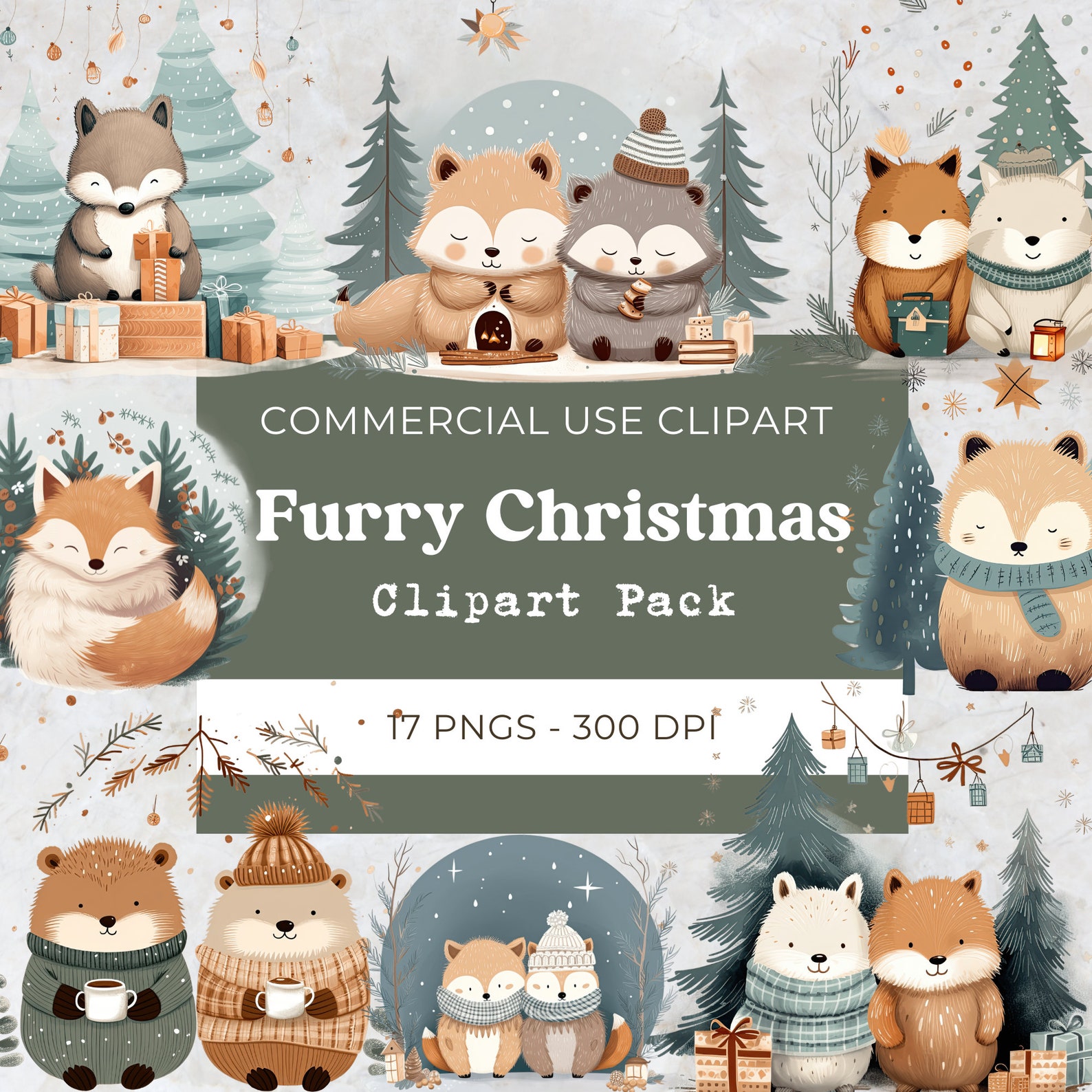 Cute Furry Christmas Clipart, Winter Forest Animals Clipart, Cute ...