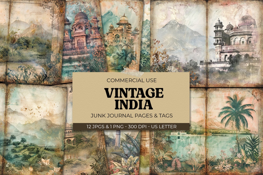 India Travel Junk Journal, Vintage Indian Landscape Pages, Antique ...