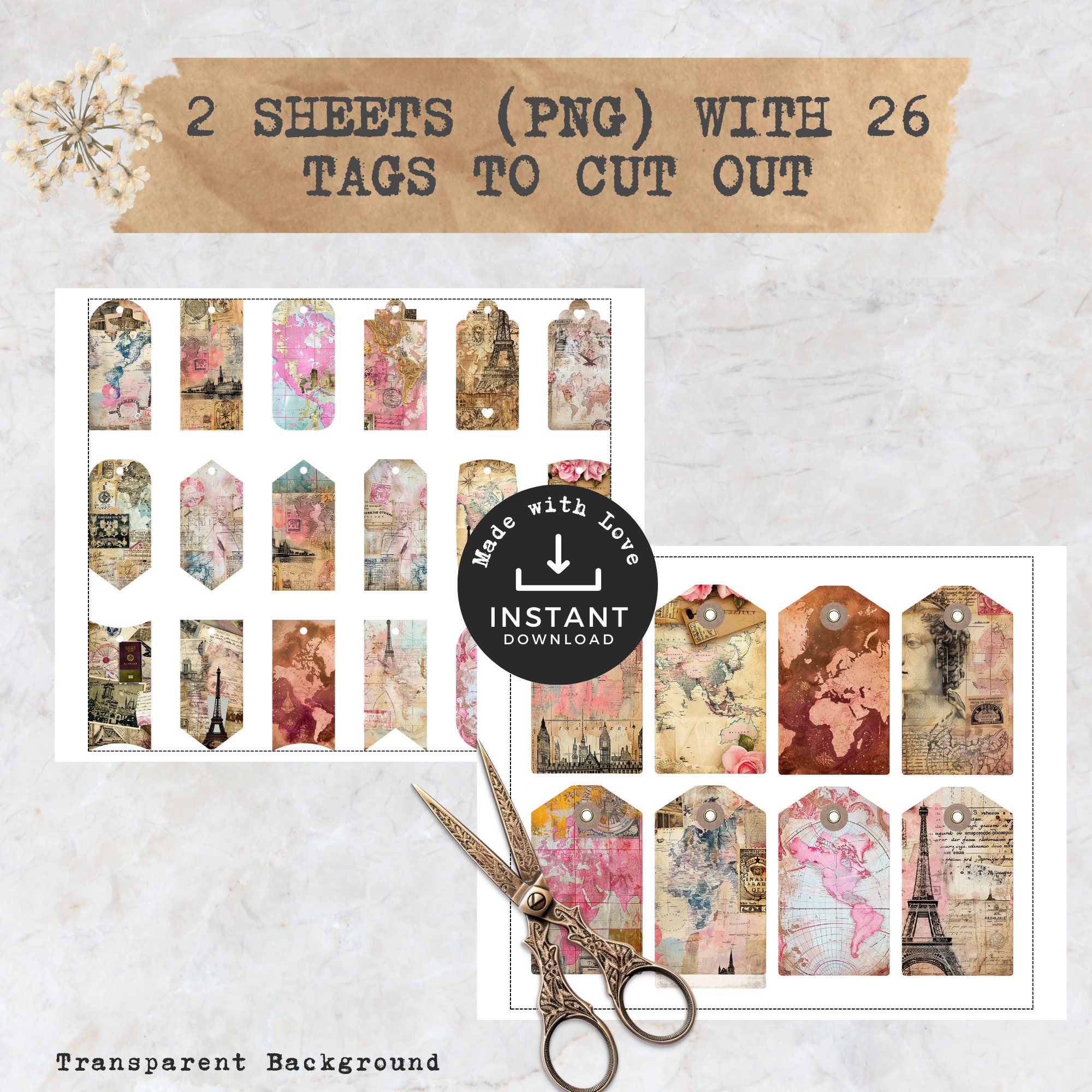 Travel Junk Journal Kit Digital Download 54 Piece Vintage Trip ...