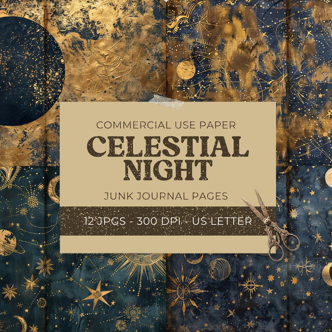Celestial Planet Junk Journal Kit, Dark Night 12 Digital Journal Pages ...