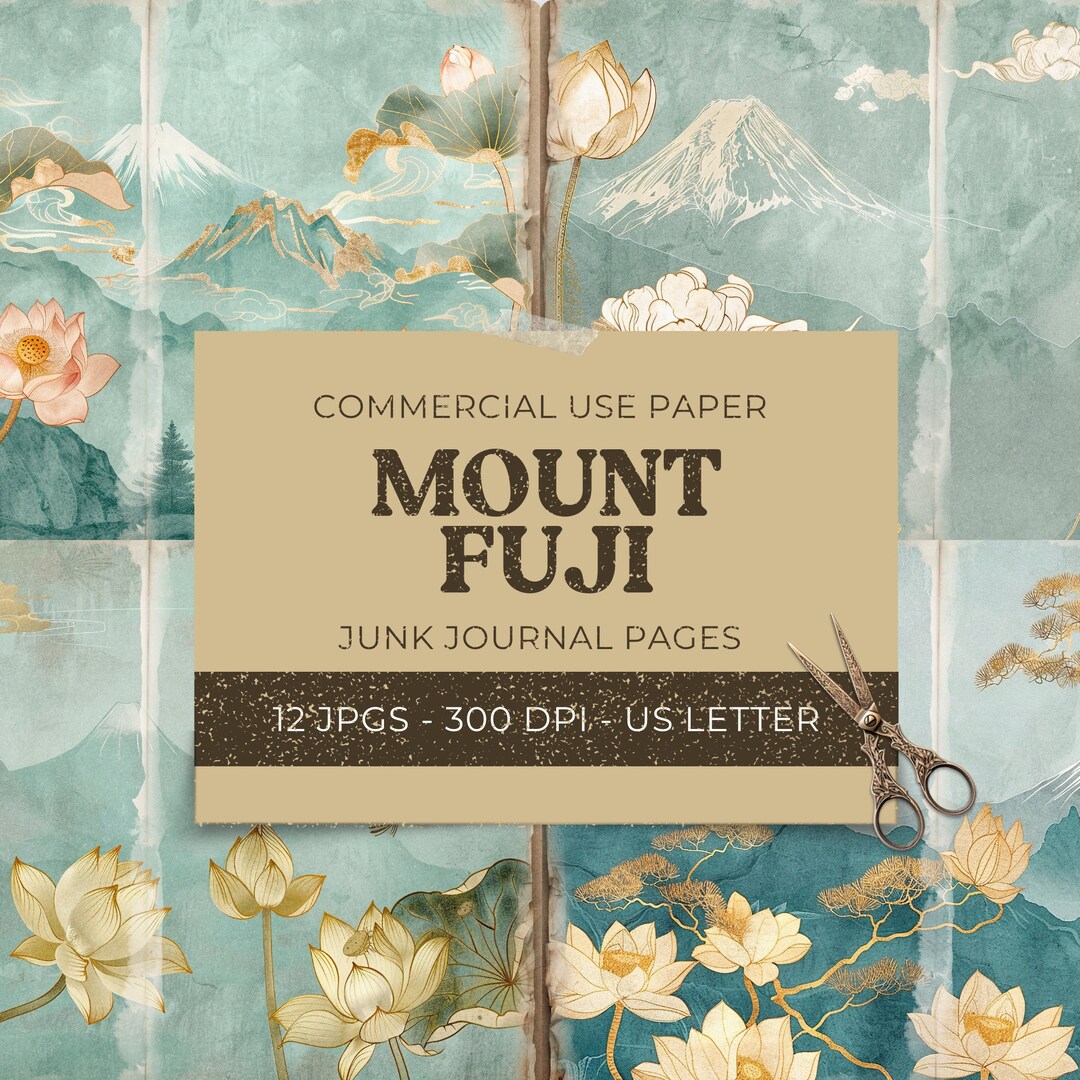 Japan Junk Journal Papers, Mount Fuji, 12 Japanese Digital Journal ...