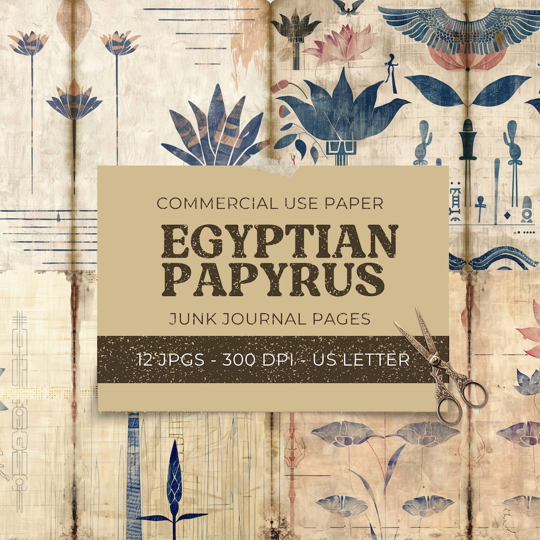 Egypt Junk Journal, 12 Egyptian Papyrus Digital Journal Pages + 18 Tags ...